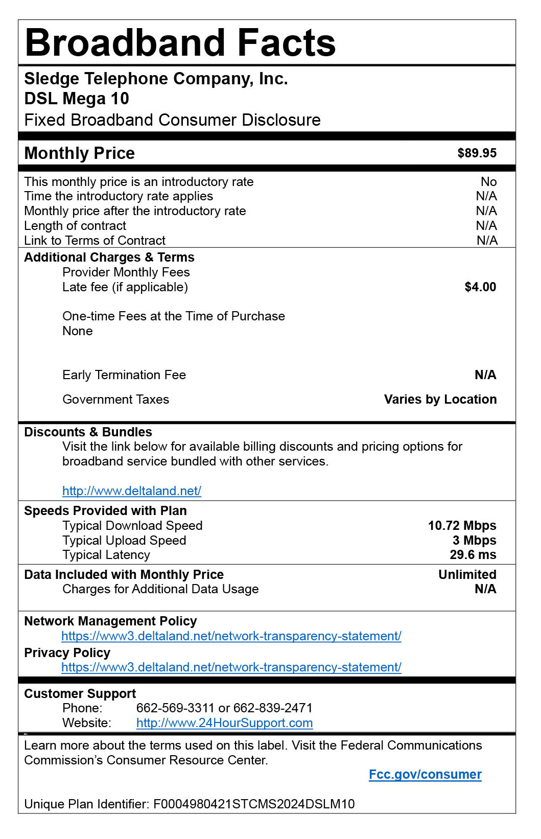 Sledge Machine Readable CSV - Sledge Telephone Company | Deltaland.net